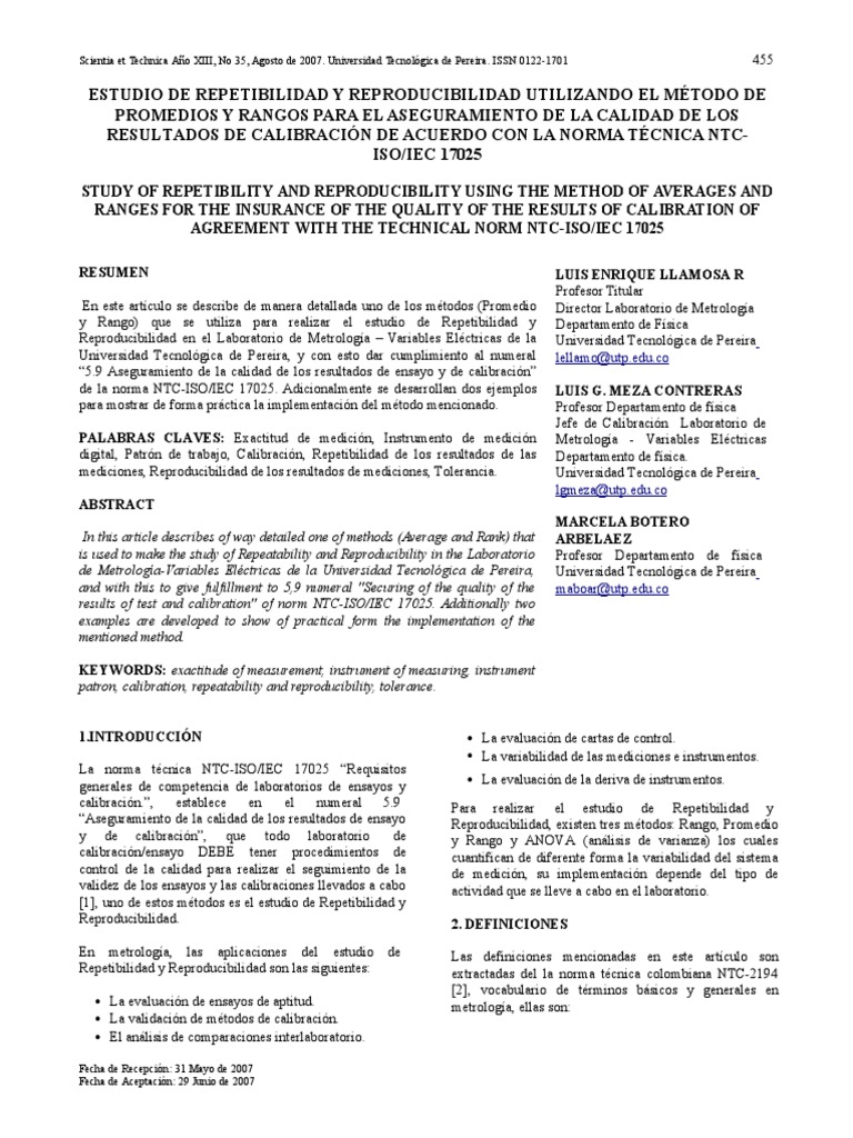 Reproducibilidad y Repetitibilidad | PDF | Medición | Metrología