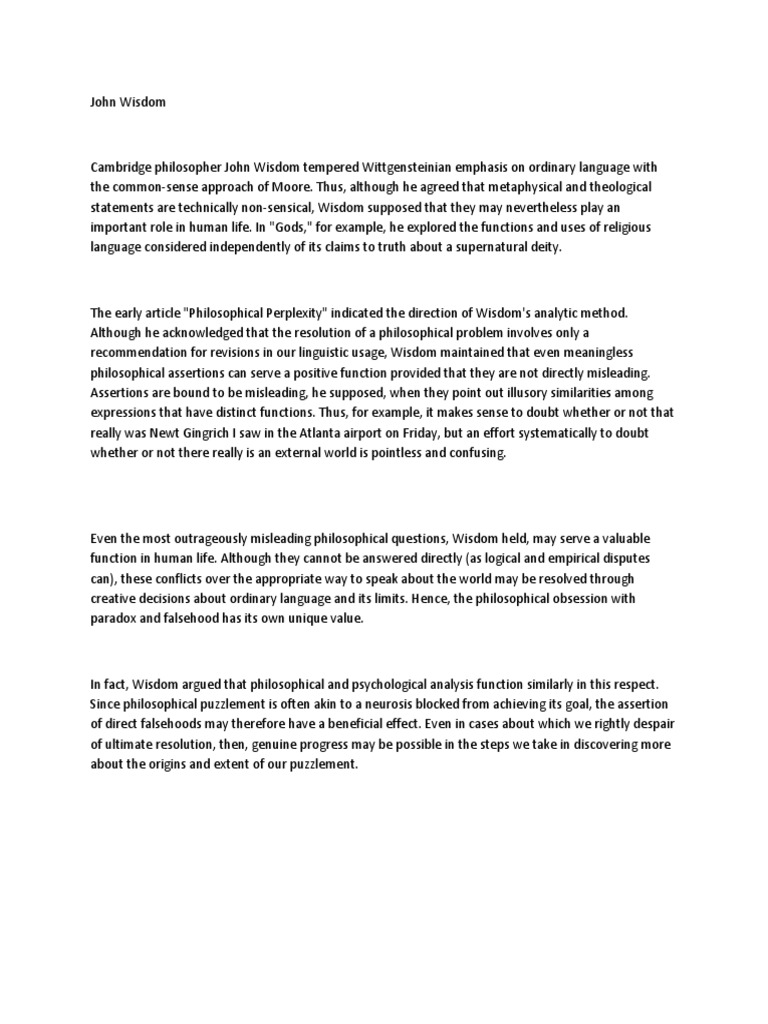John Wisdom Pdf Philosophical Movements Cognitive Science