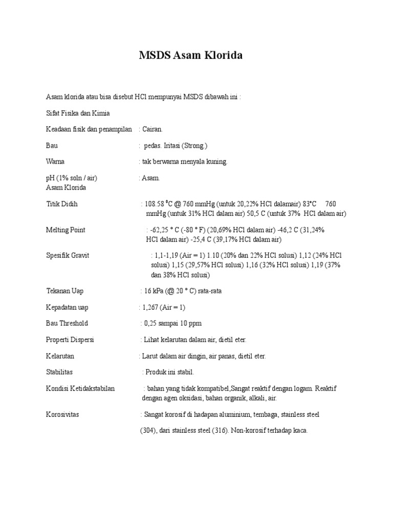 MSDS Asam Klorida | PDF