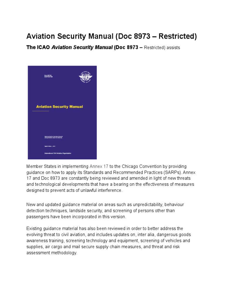 ICAO Annex 17 Aviation Security Manual (Doc 8973 - Restricted)