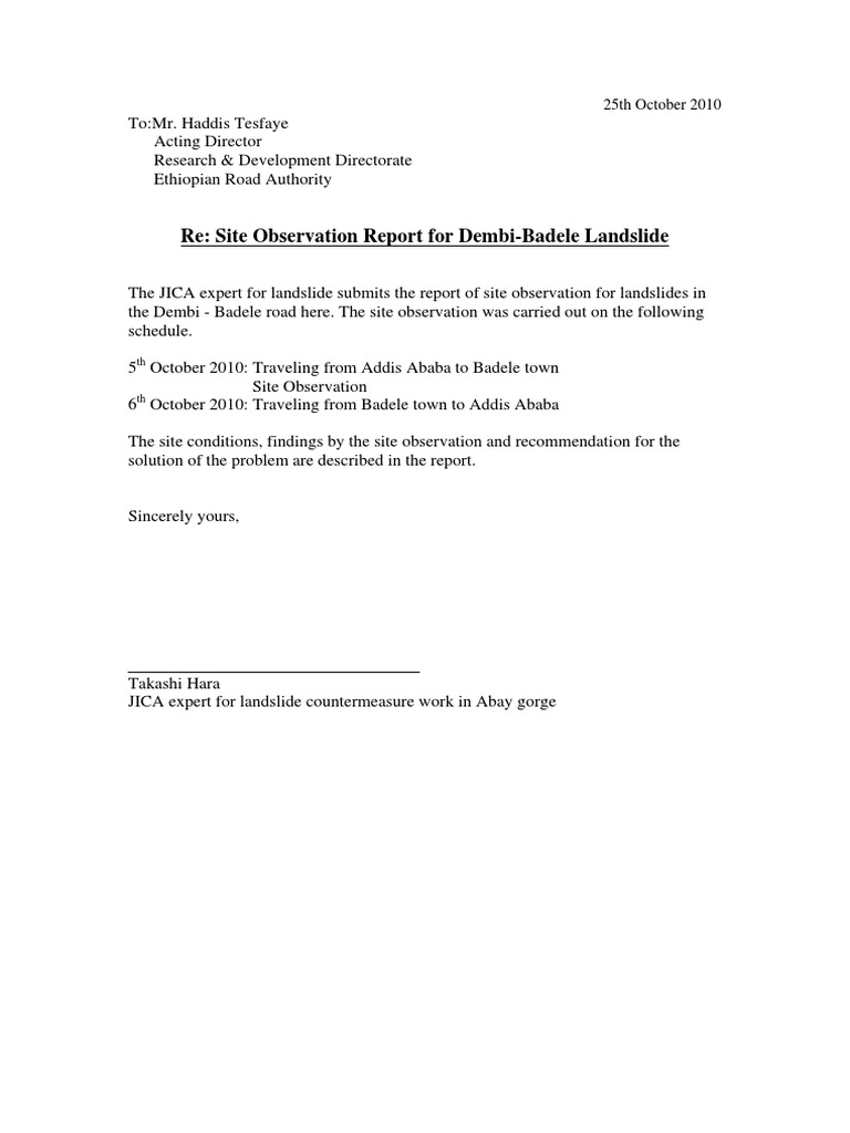 02 - Site Observation Report Dembi - Bedele | PDF | Landslide | Natural ...