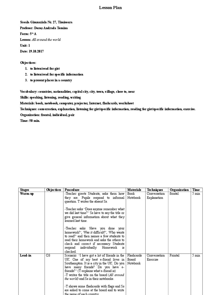 Plan de Lectie 5 Form Nationalities | PDF | Human Communication | Pedagogy