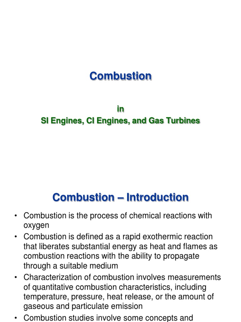 Combustion: in SI Engines, CI Engines, and Gas Turbines | PDF ...