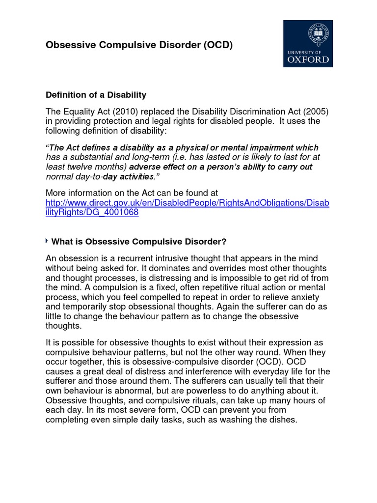 OCD Information Pack | PDF | Obsessive–Compulsive Disorder | Psychotherapy