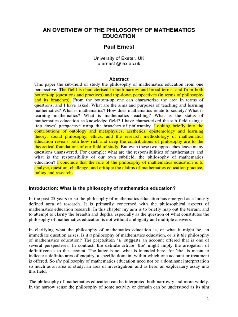 An Overview Of The Philosophy Of Mathematics Education Paul Ernest ...