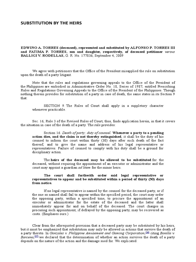 Substitution by The Heirs | PDF | Judgment (Law) | Brief (Law)