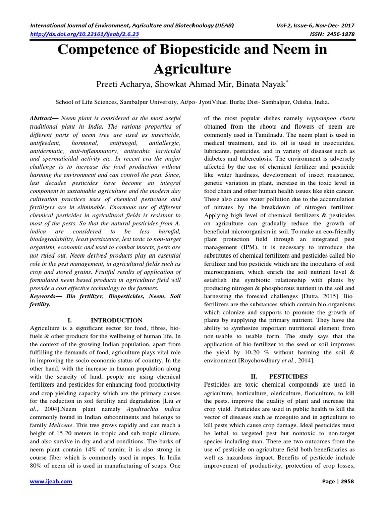 Competence of Biopesticide and Neem in Agriculture | PDF | Pesticide ...