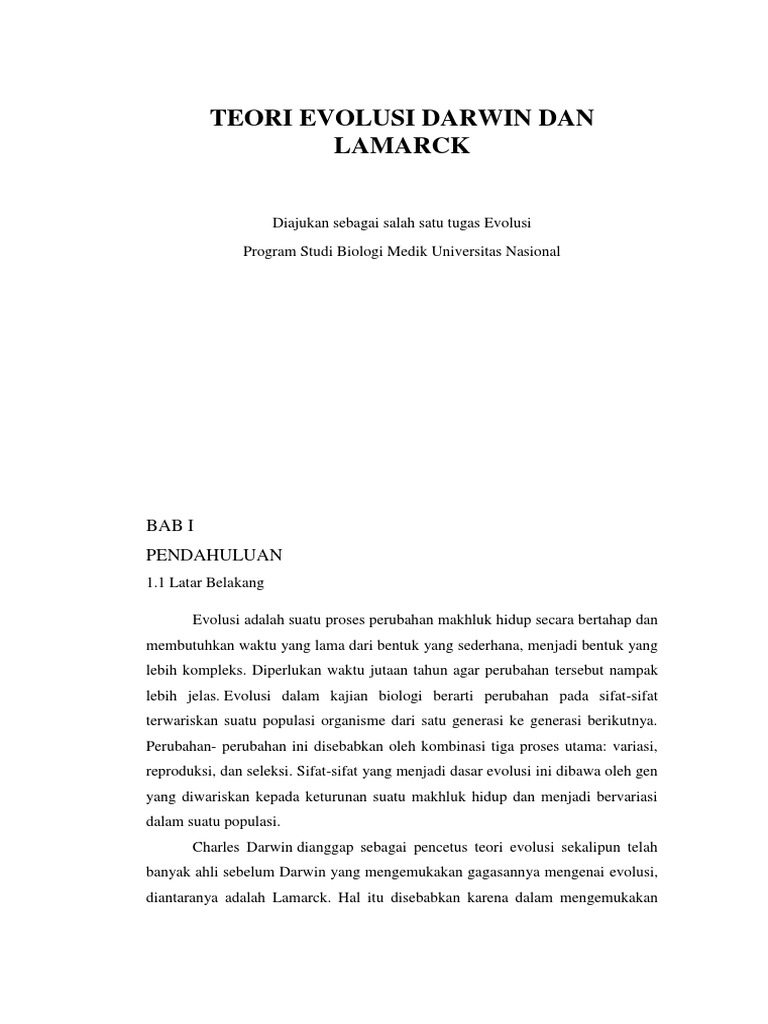 Teori Evolusi Darwin Dan Lamarck | PDF