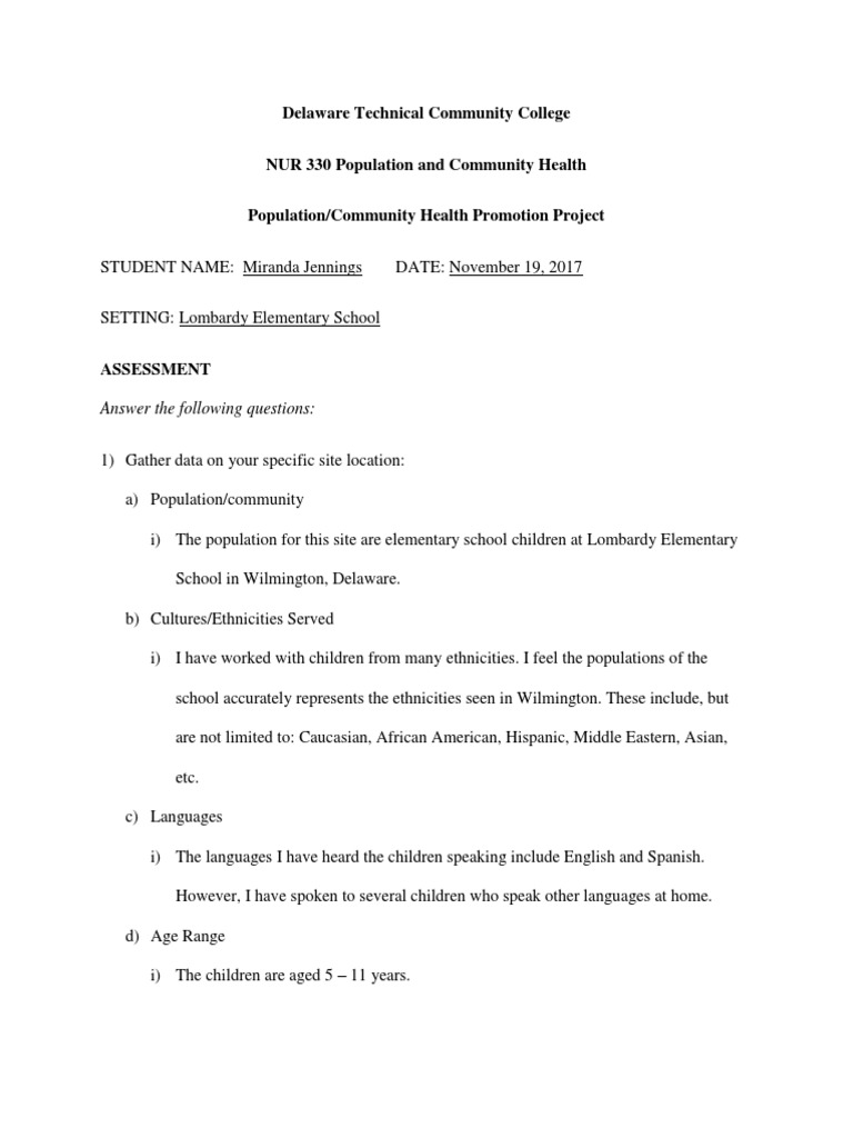 Lombardy Elementary Health Assessment | PDF | Diabetes Mellitus | Vaccines