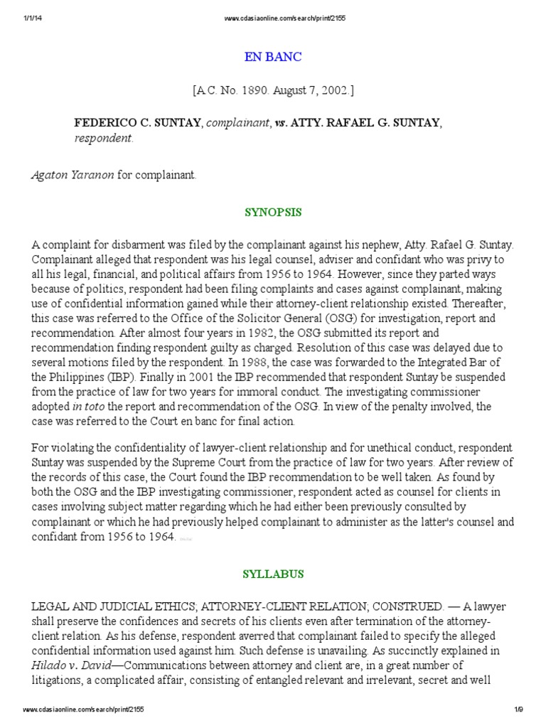 Suntay Vs Suntay | PDF | Lawyer | Confidentiality