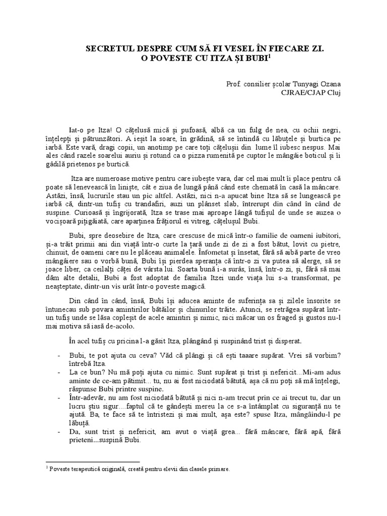 Secretul Despre Cum Sa Fi Vesel - Poveste Terapeutica | PDF