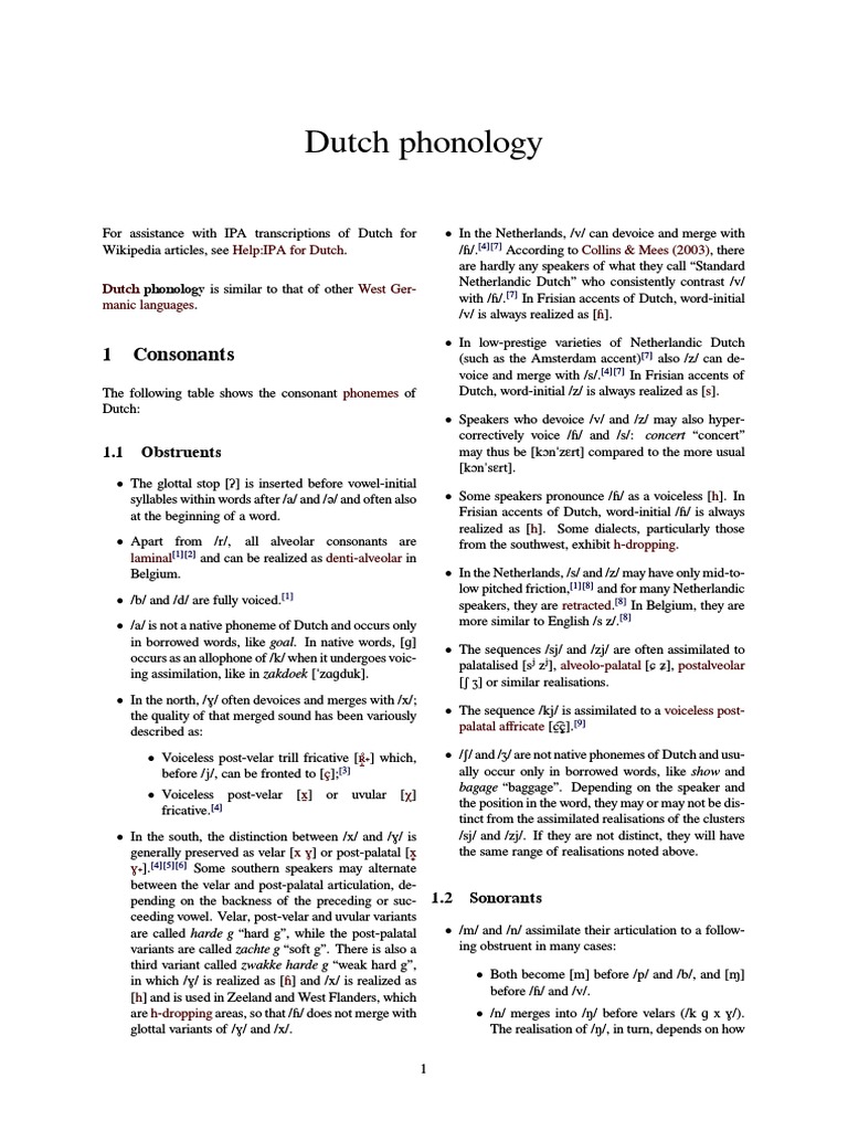 Dutch Phonology: 1 Consonants | PDF | Vowel | Stress (Linguistics)