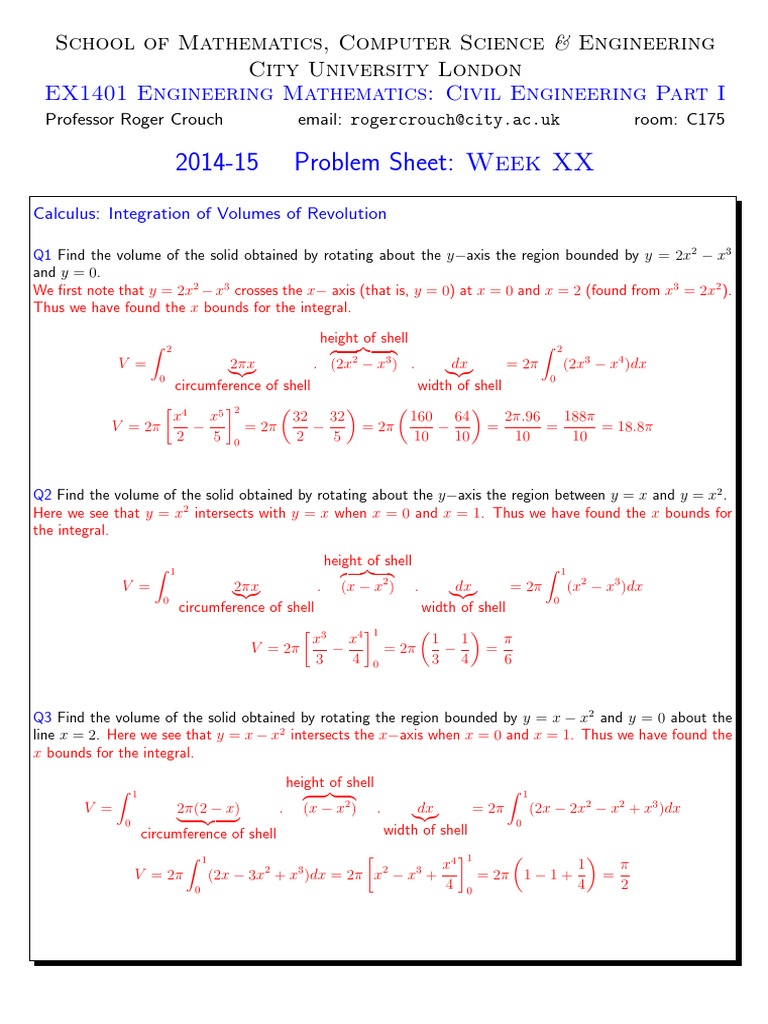 2014-15 Problem Sheet: Week XX: EX1401 Engineering Mathematics: Civil ...
