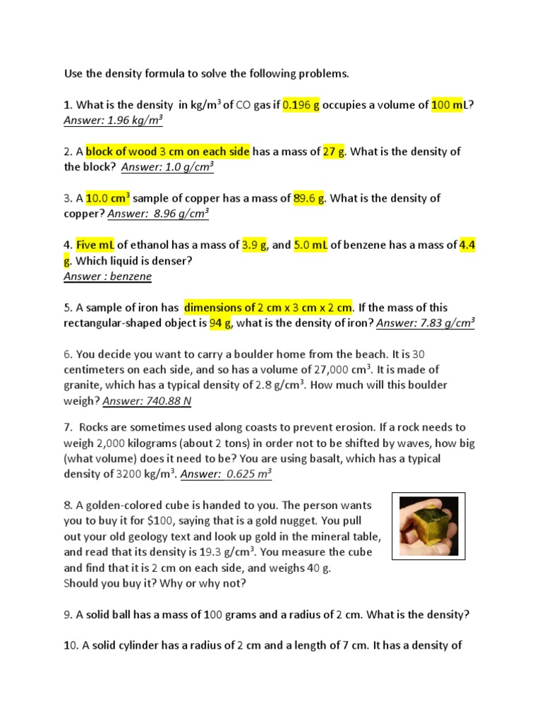 Density Problems | PDF | Density | Kilogram