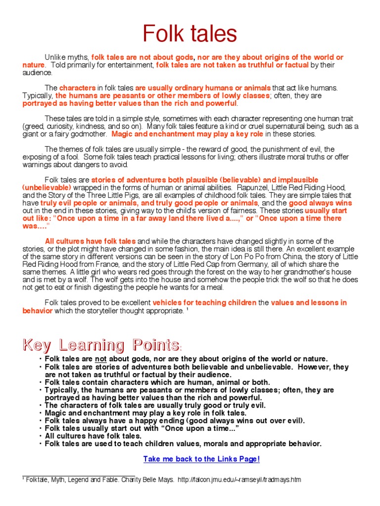 Folk Tales: Key Learning Points | PDF | Fairy Tales | Little Red Riding ...