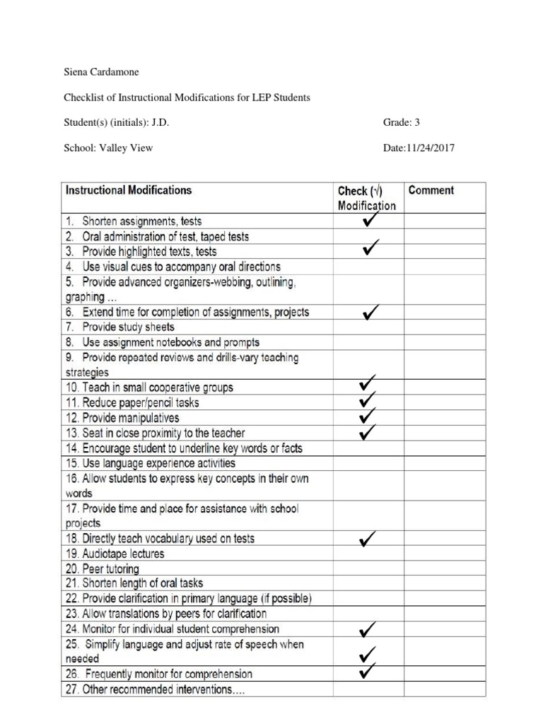 Instructional Modifications for LEP Students | PDF | Educational ...