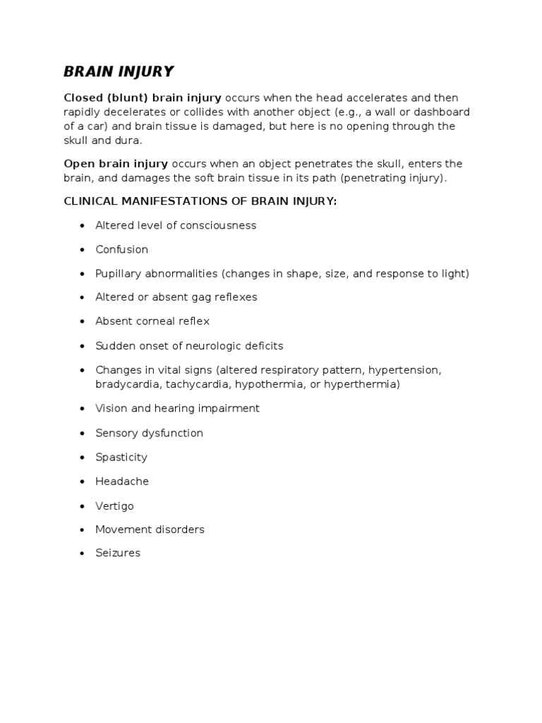 Brain Injury: Closed (Blunt) Brain Injury Occurs When The Head ...