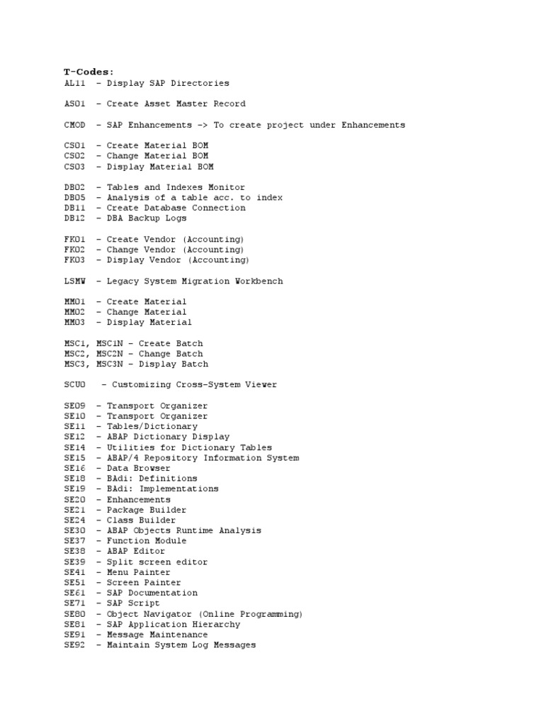 Tcodes | PDF | Computer Engineering | Digital Technology