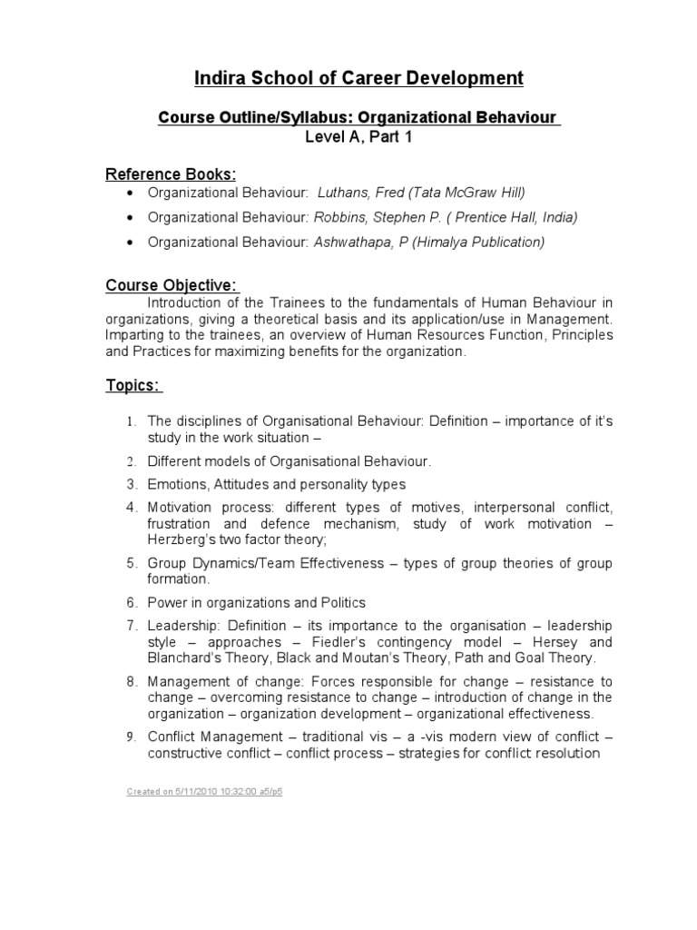 Organizational Behavior Course Overview | PDF