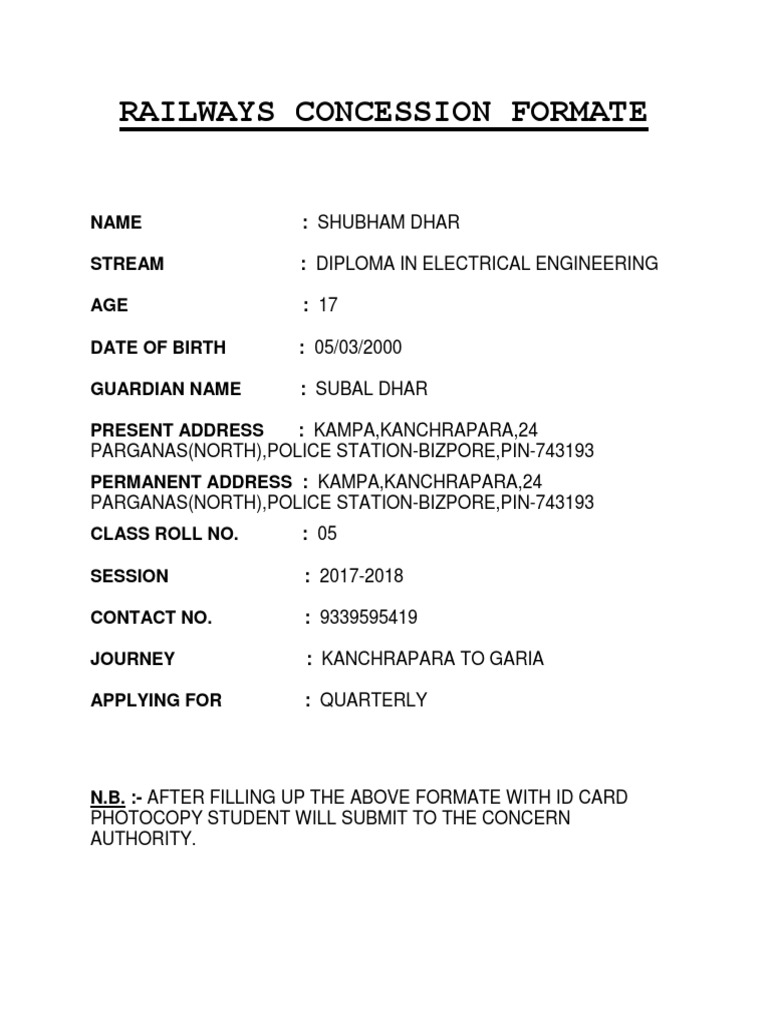 Railway Concession Format | PDF