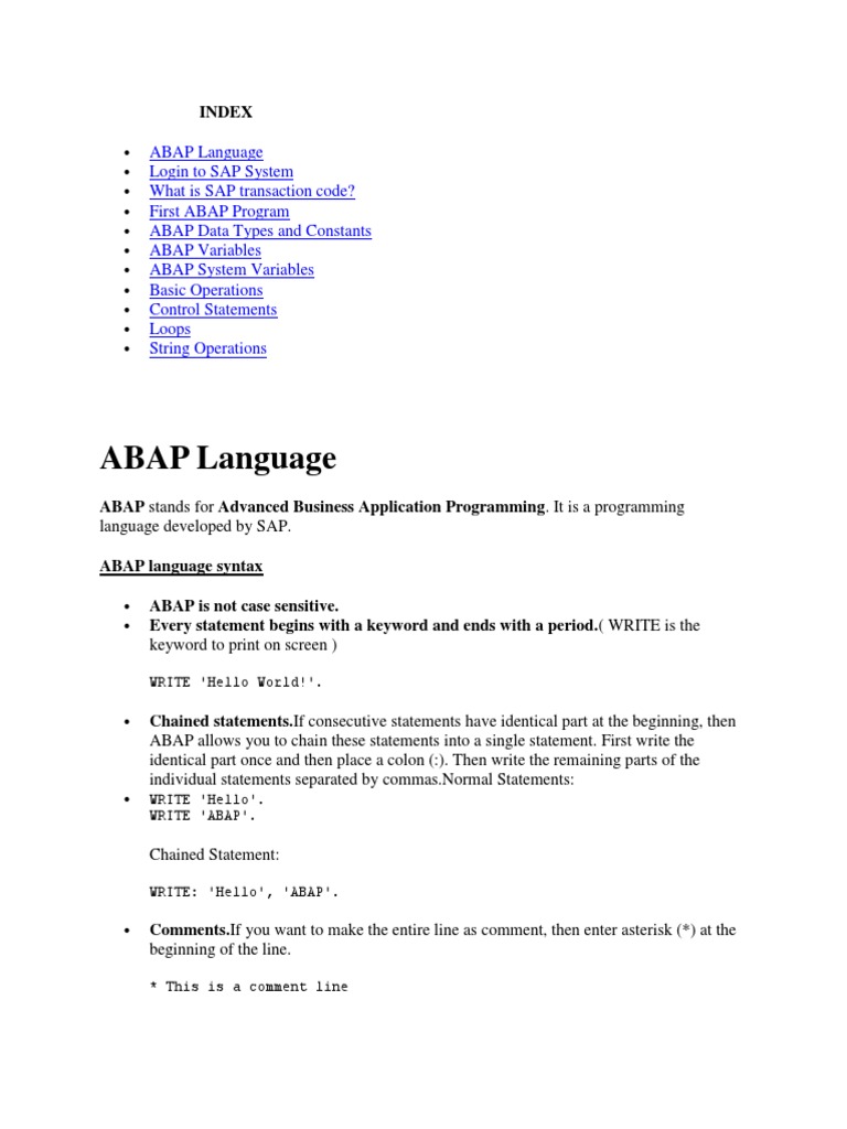 01 Abap Basics | PDF | Control Flow | C (Programming Language)
