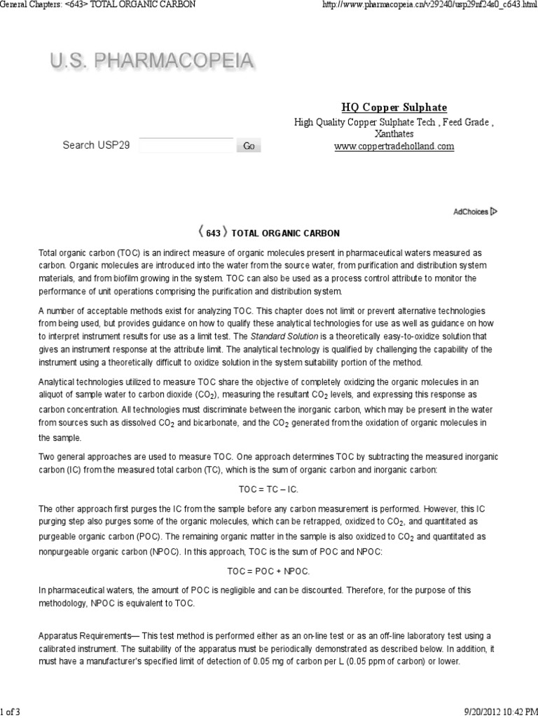 Measuring Total Organic Carbon in Pharmaceutical Waters: Qualification ...