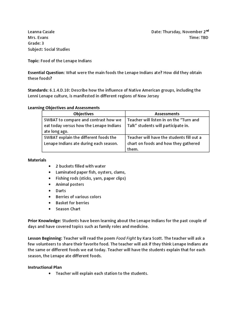 Lenape Food Lesson Plan | PDF | Native Americans In The United States ...