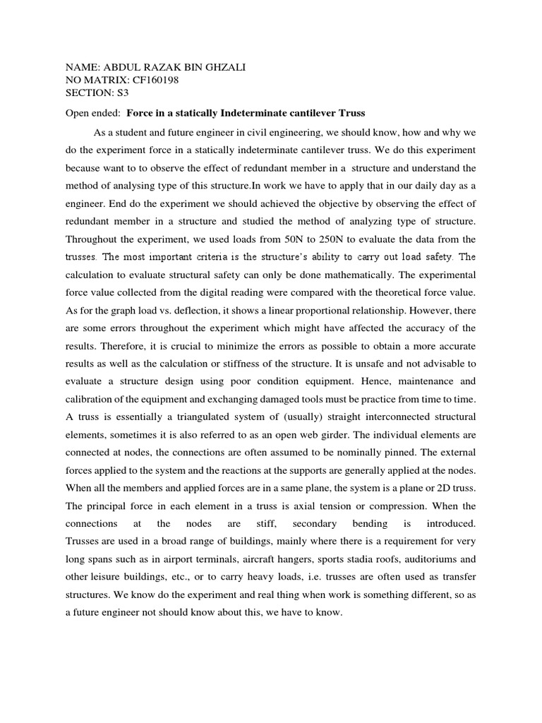 Open Ended (Light Structural-Lab Geotechnic Uthm) | PDF | Truss ...