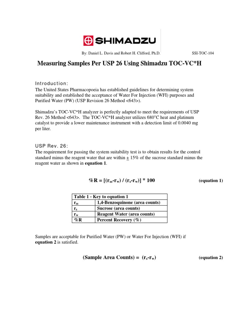 Measuring Samples Per USP 26 Using Shimadzu TOC-VC H: By: Daniel L ...