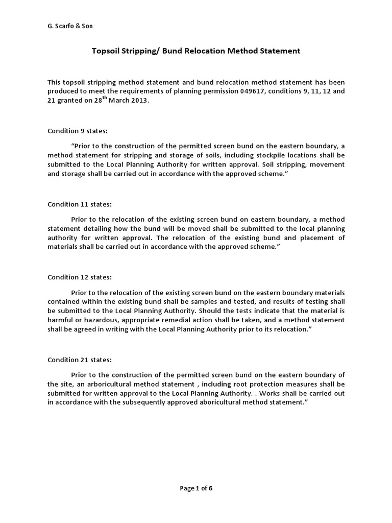Topsoil Stripping and Bund Relocation Plan | PDF | Topsoil | Trees