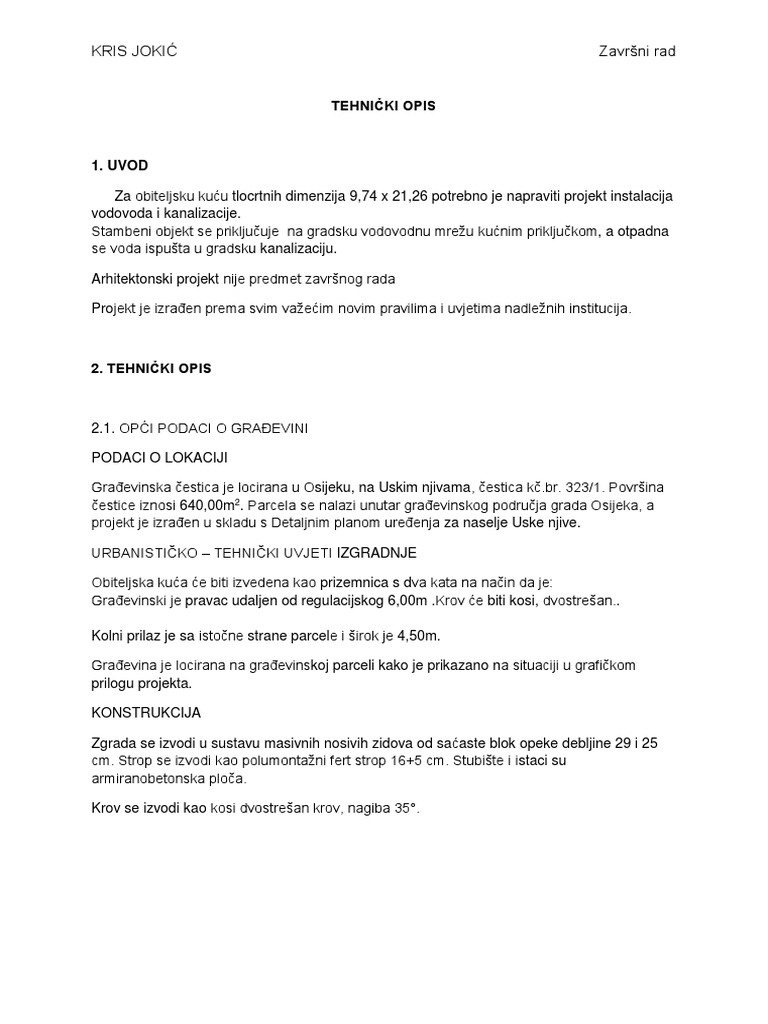 VODOVOD I KANALIZACIJA Primjer PDF | PDF