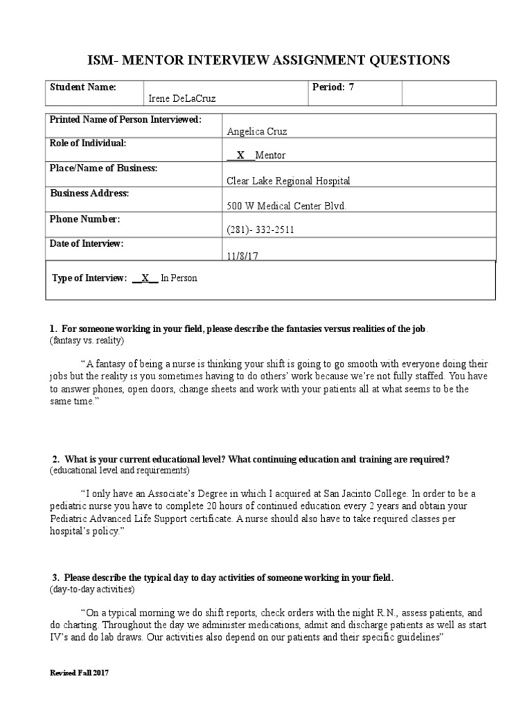 Mentor Interview Questions Template | PDF | Nursing | Patient