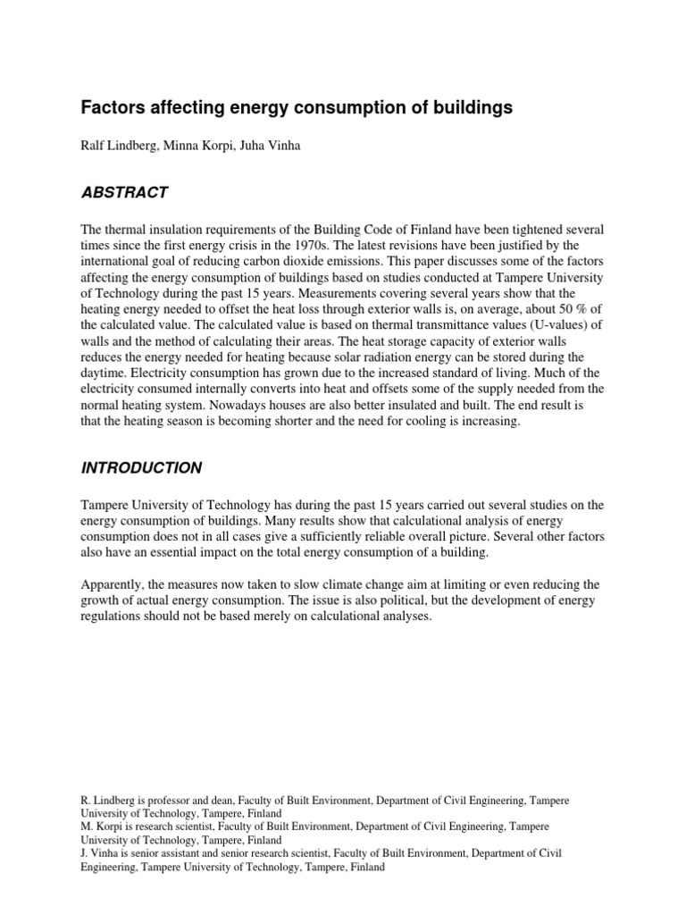 Factors Affecting Energy Consumption of Buildings | PDF | Building ...