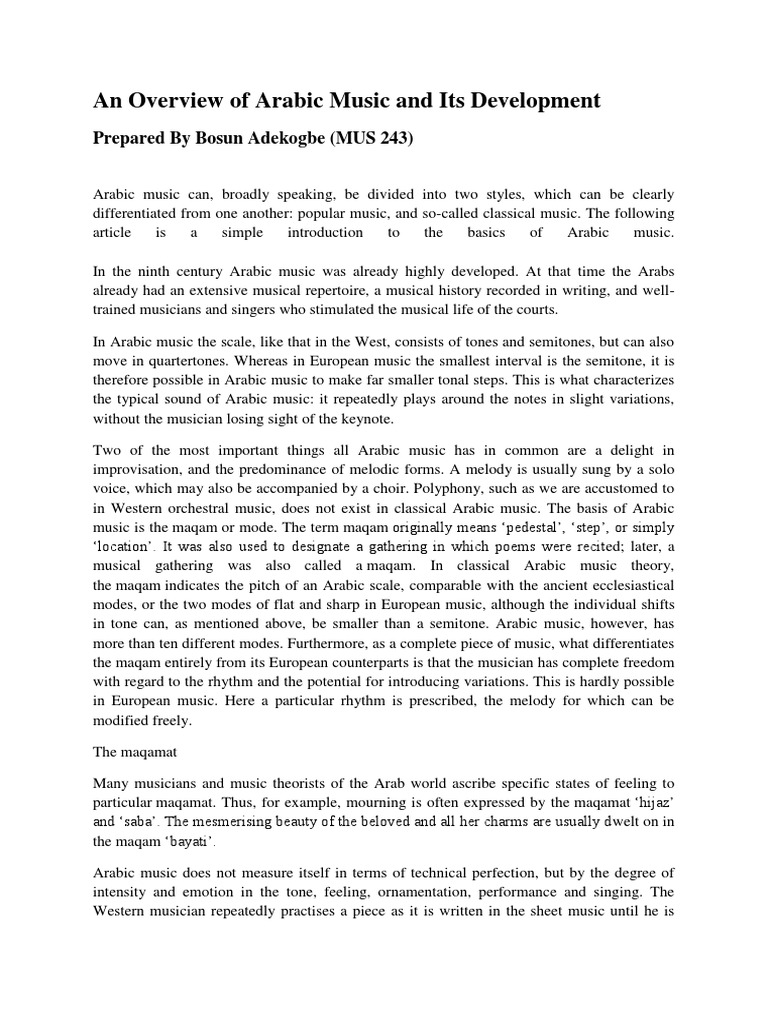 An Overview of Arabic Music and Its Development: Prepared by Bosun ...