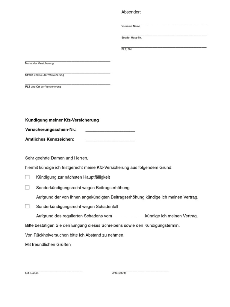 KFZ Kuendigung Formular | PDF