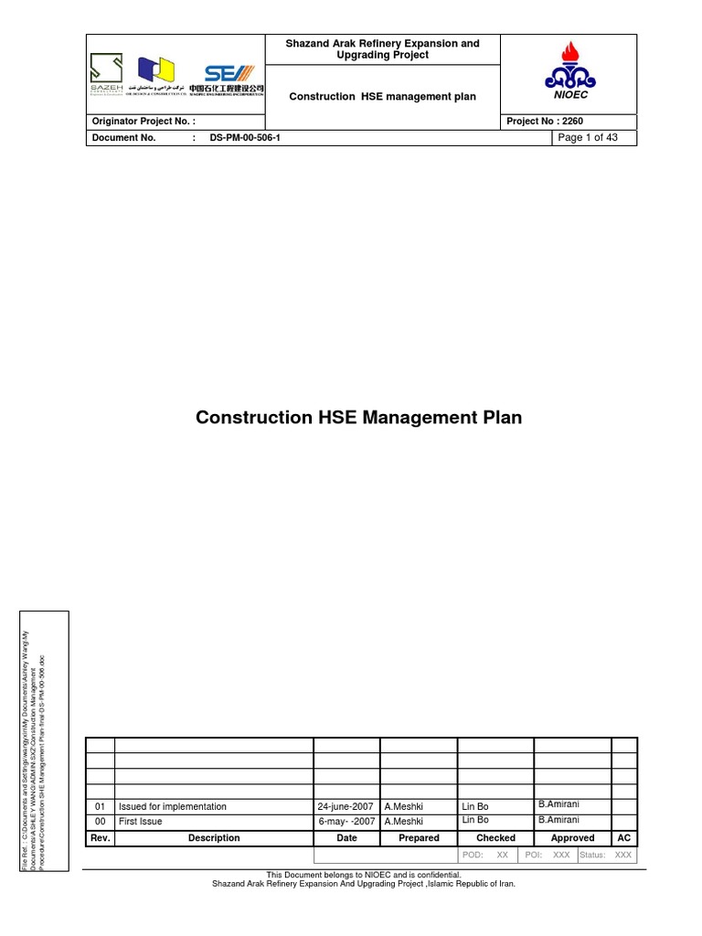 Construction HSE Management Plan Final PDF | PDF | Regulatory ...