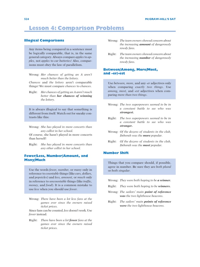 Lesson 4: Comparison Problems: Illogical Comparisons | PDF | Linguistics