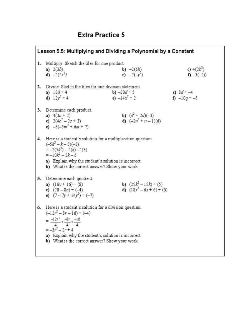 Extra Practice 5 | PDF | Fraction (Mathematics) | Algorithms