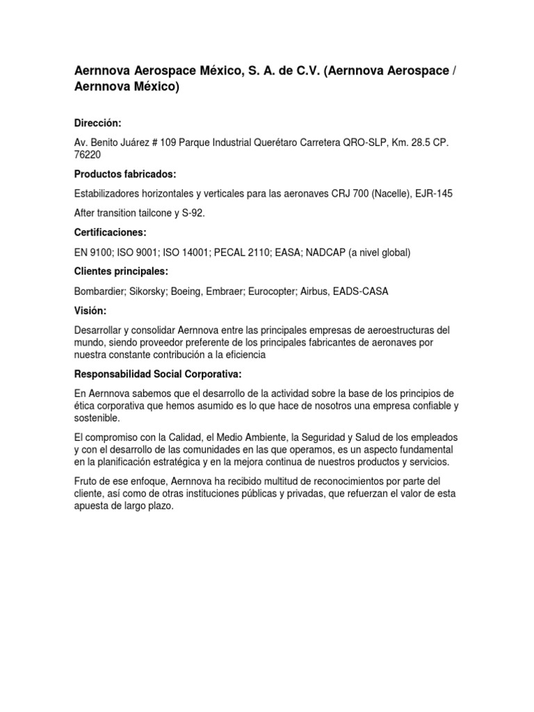 Aernnova Aerospace México | PDF