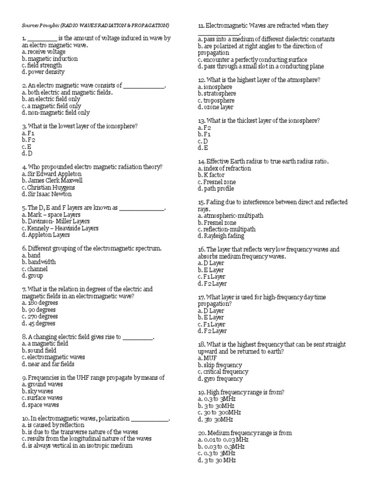 Transmission MCQ Pinoy Bix 400 | PDF | Radio Propagation | Ionosphere