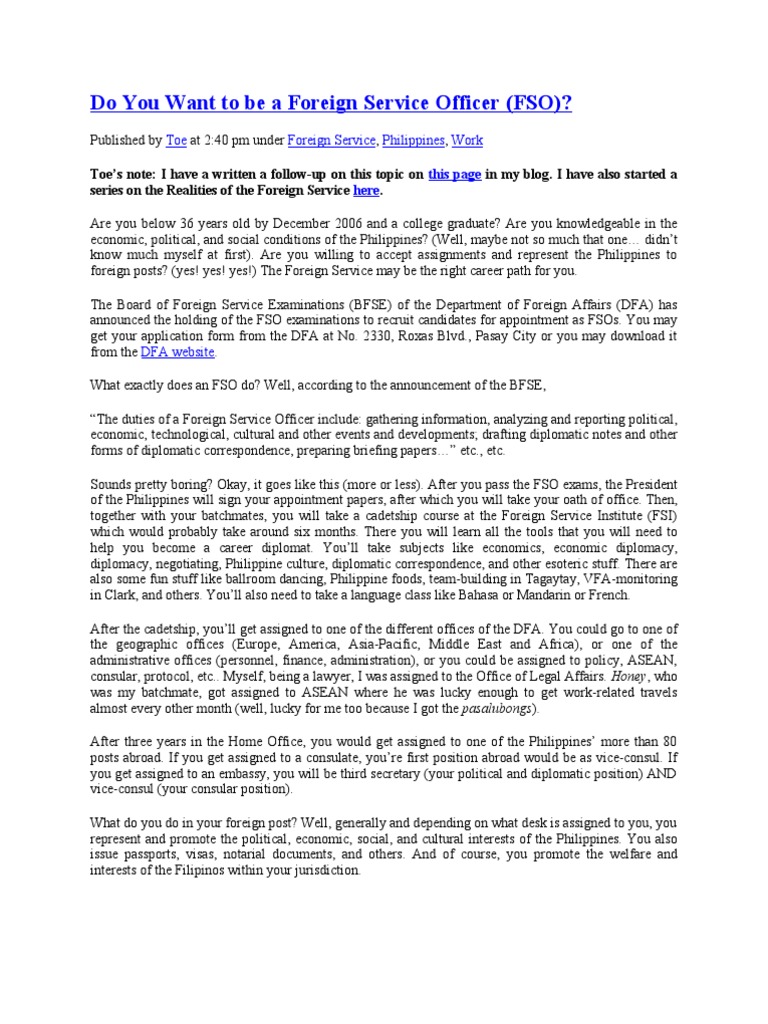 Do You Want To Be A Foreign Service Officer | Download Free PDF ...