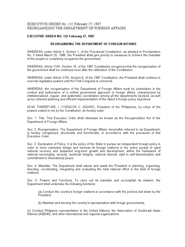 Executive Order No | Download Free PDF | United States Foreign Service ...