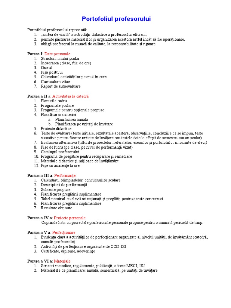 Portofoliul - Profesorului Invatamant Primar | PDF