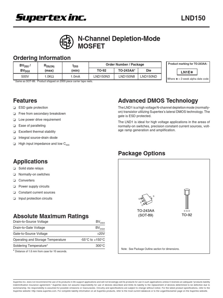 Ordering Information: BV / R I BV (Max) (Min) TO-92 TO-243AA Die Order ...