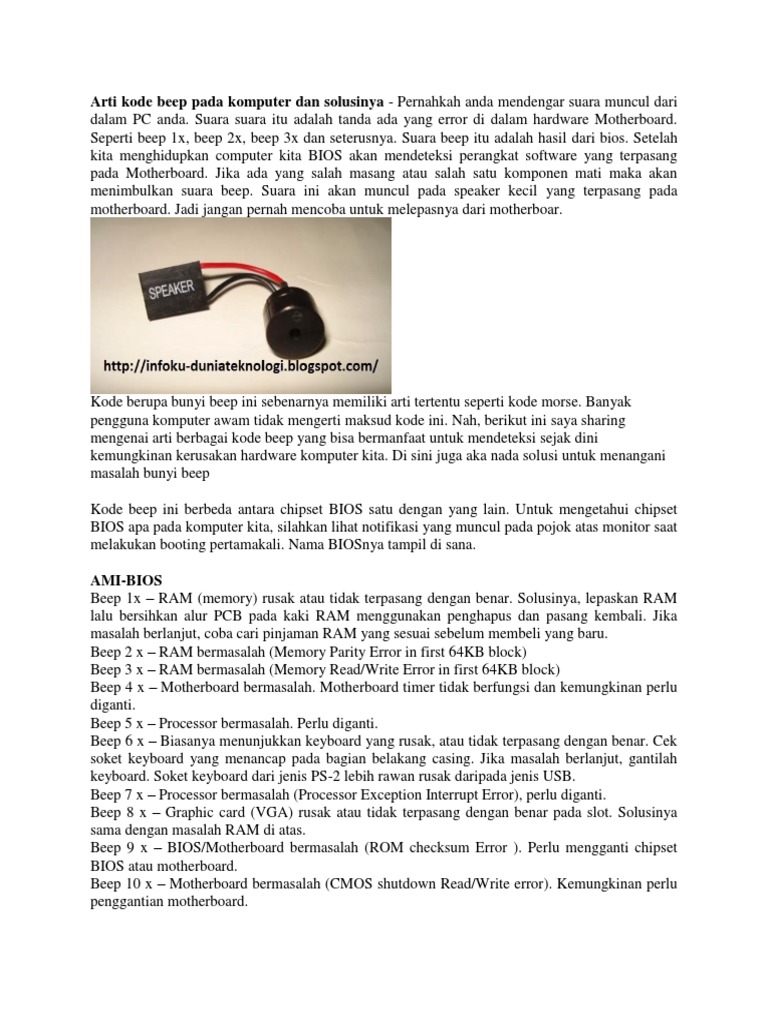 Arti Kode Beep Pada Komputer Dan Solusinya | PDF
