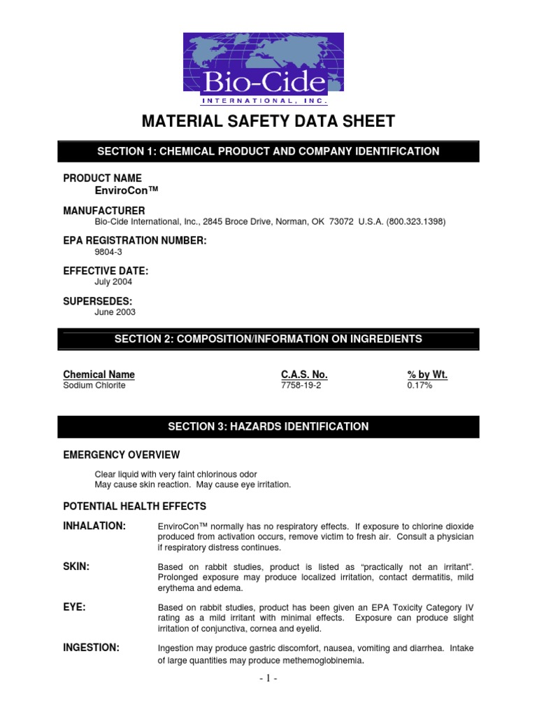 MSDS EnviroCon | PDF | Personal Protective Equipment | Water