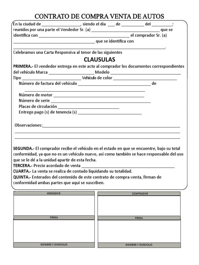 Contrato de Compra Venta de Autos: Clausulas | PDF | Derecho
