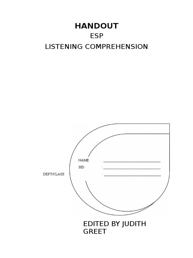 Judith Greet's ESP Listening Comprehension Handout - A Focused Resource ...