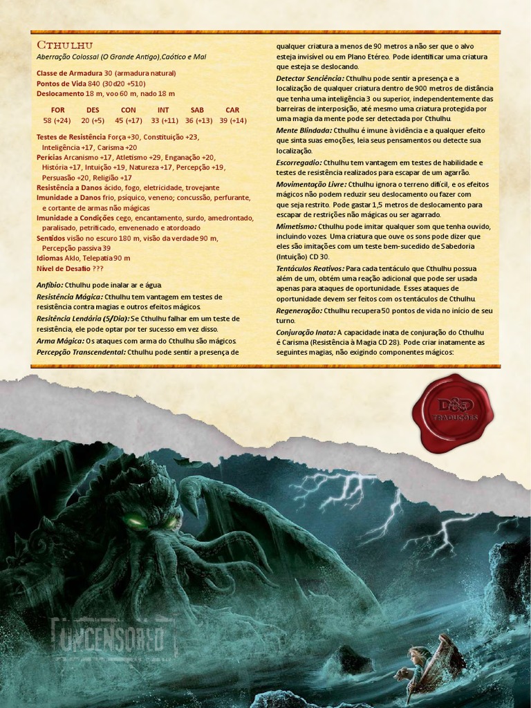 D&D5E Cthulhu FichaDeMonstro Homebrew UncensoredRPG | PDF | Science ...