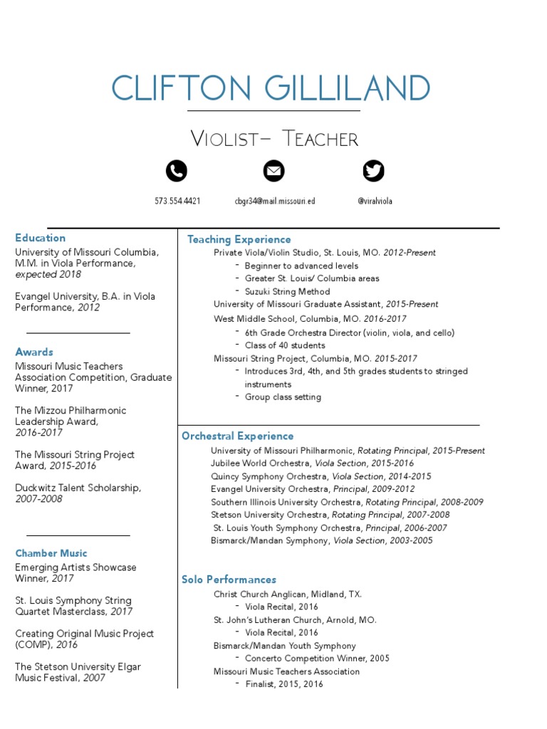 Final Resume 2017 | PDF | Viola | Orchestras